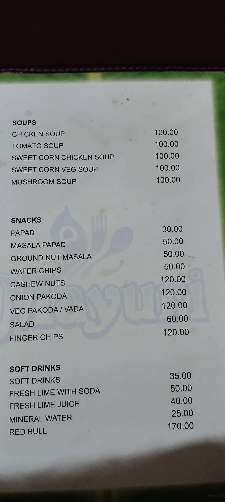 Menu at Mayuri JC Road, Bengaluru