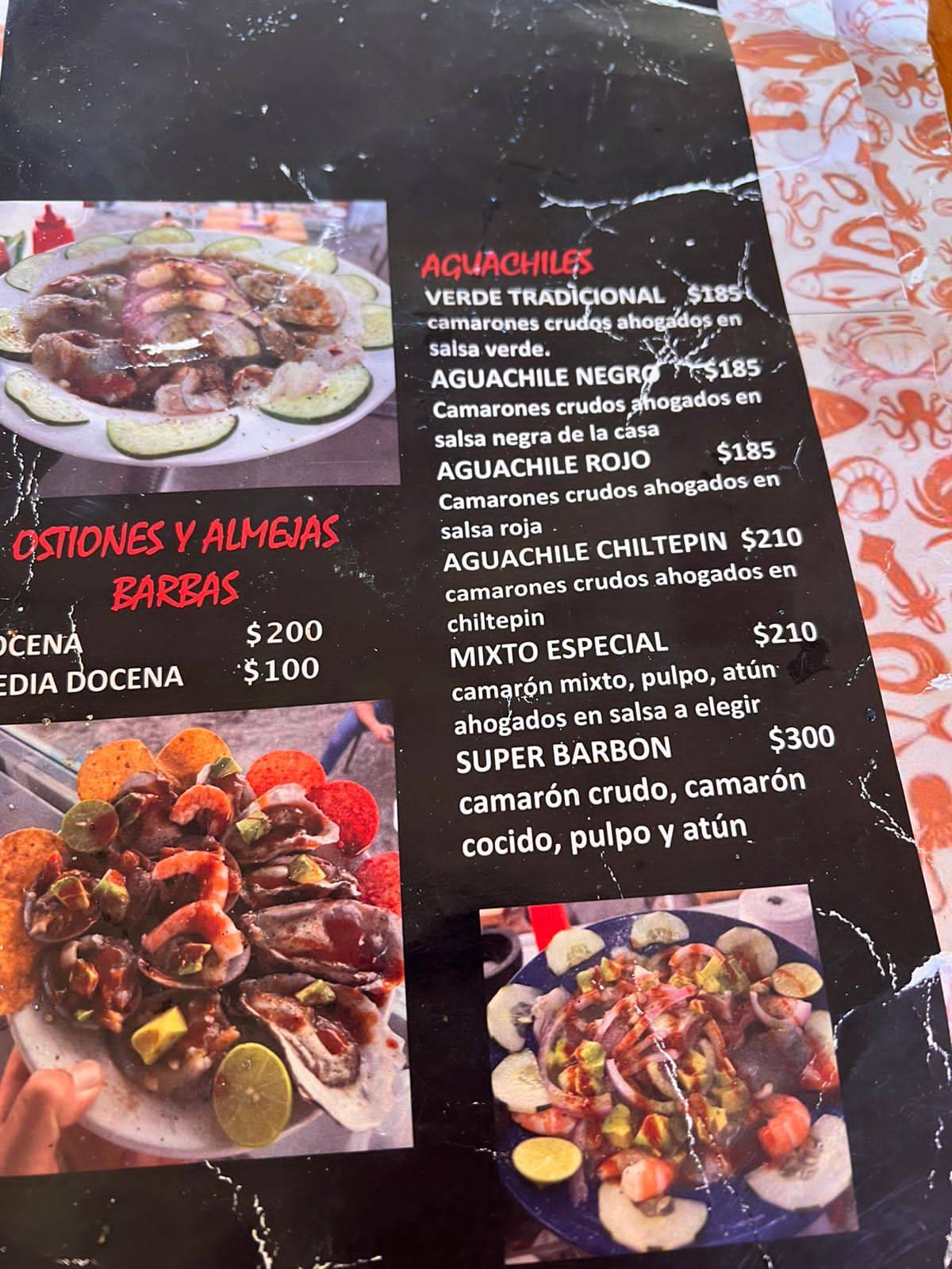 Carta de El Barbas Mariscos y Snacks, Mazatlán