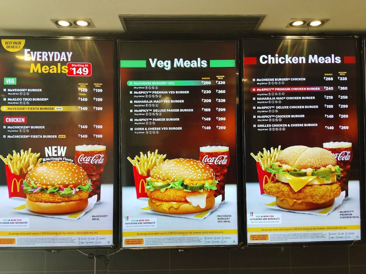 Menu at McDonald's, Vellore