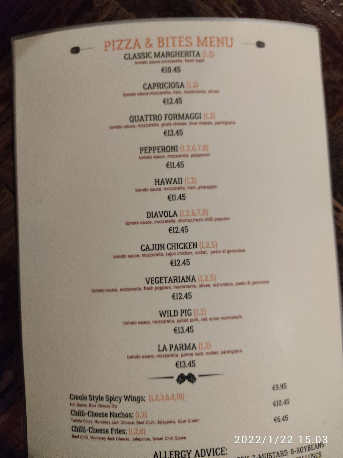 Menu at McGinn's Hop House pub & bar, Galway