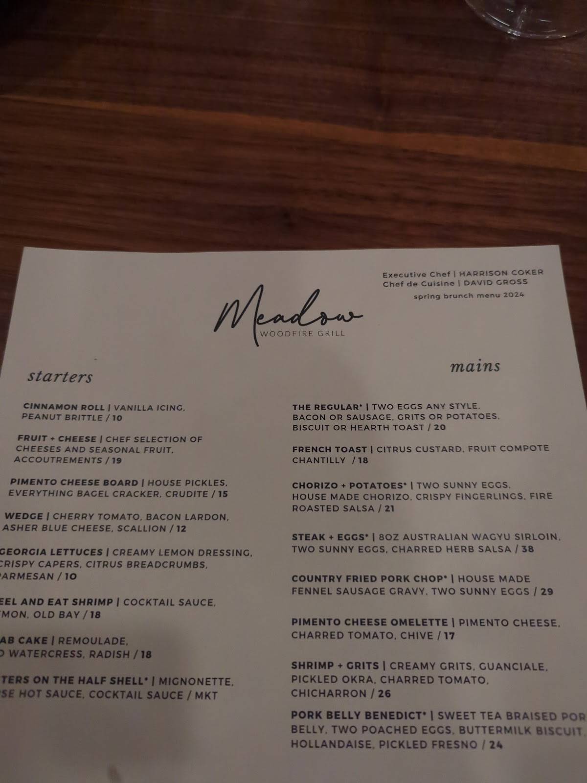 Menu at Meadow Woodfire Grill restaurant, Cumming