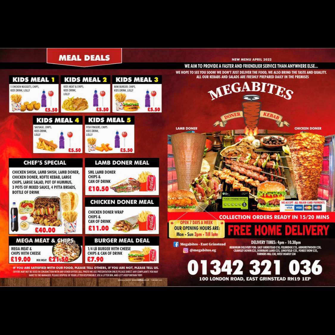 Menu at Megabites fast food, East Grinstead