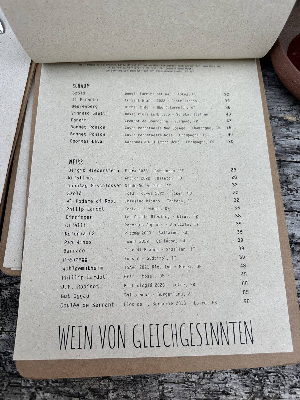 Speisekarte von Meinklang Hofladen restaurant, Wien