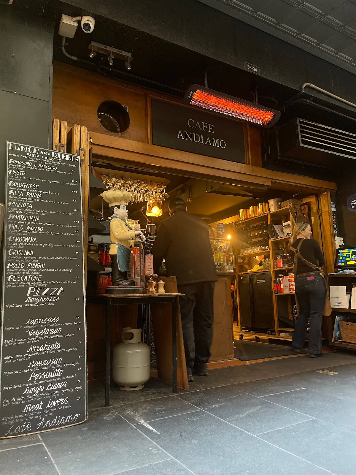 Menu at Cafe Andiamo, Melbourne