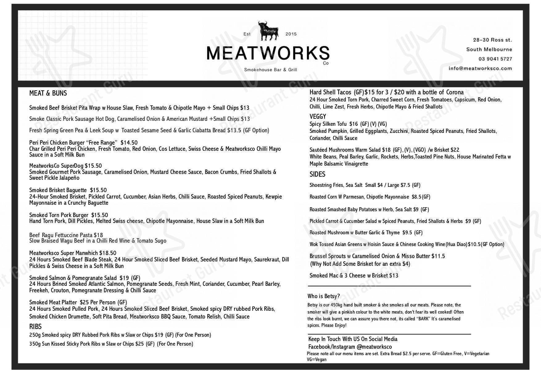 Menu at Meatworksco pub & bar, South Melbourne