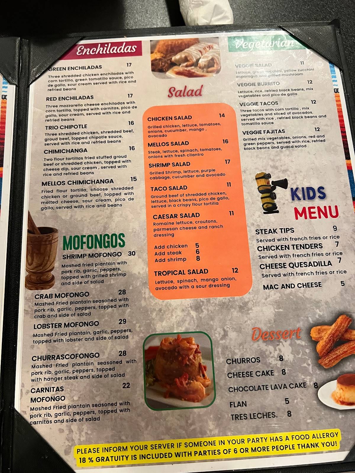 Menu at Mellos Mexican Bar & Grill, Leominster