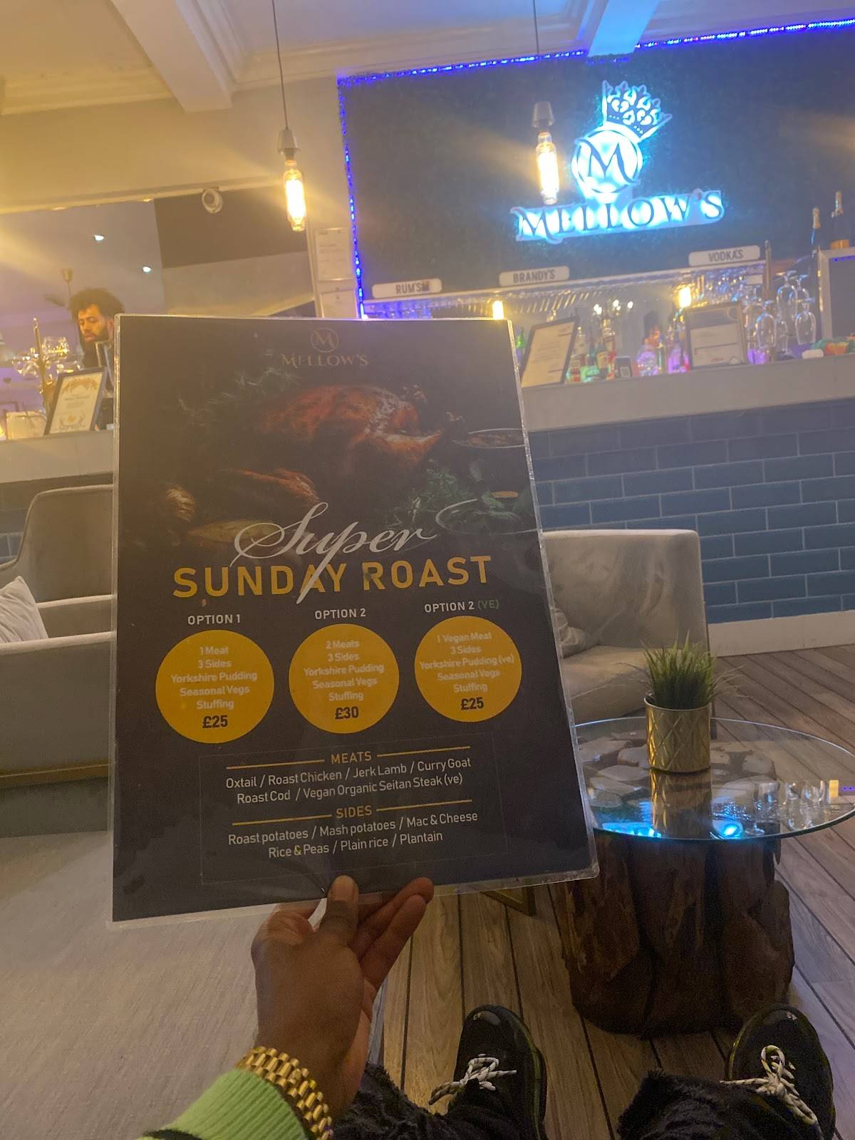 Menu at Mellow's restaurant, Birmingham