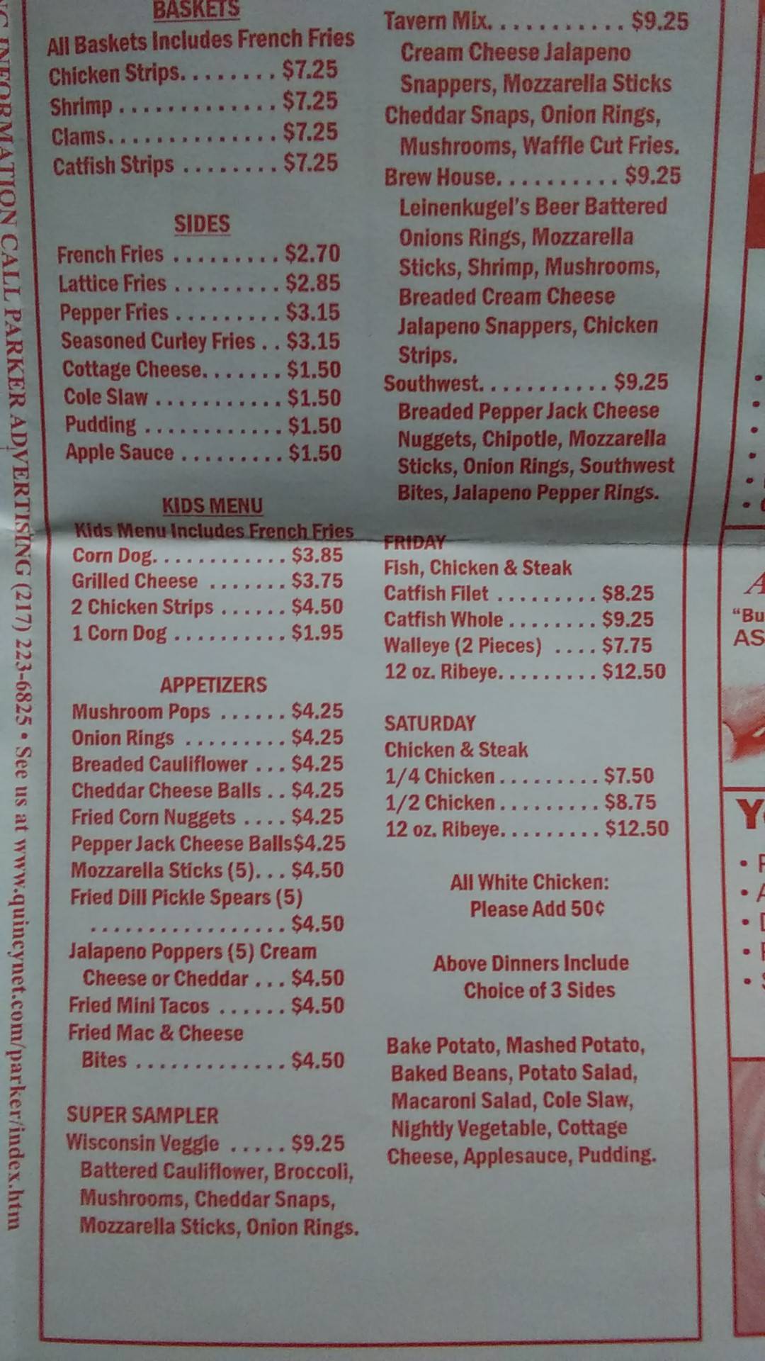 Menu at The Bar, Mendon
