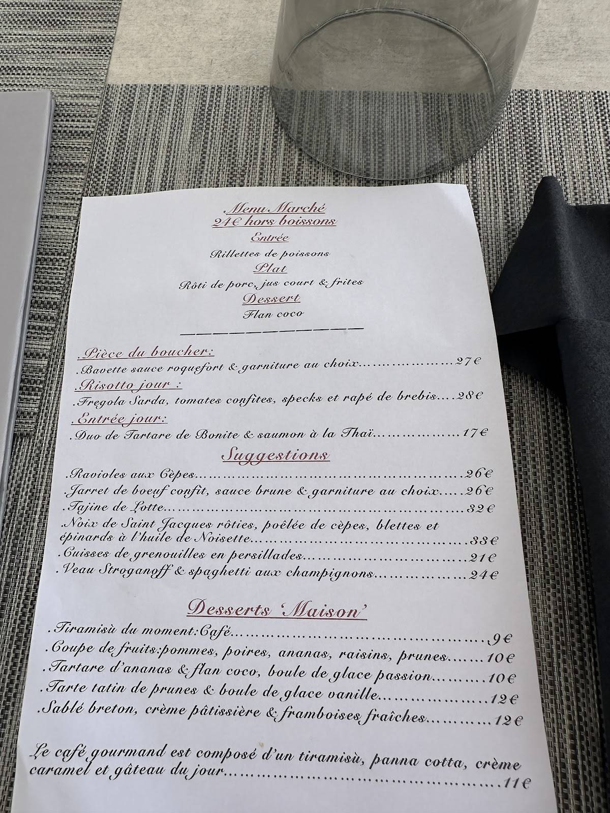 Carta del restaurante Le Paris Palace, Menton, Prom. du Soleil