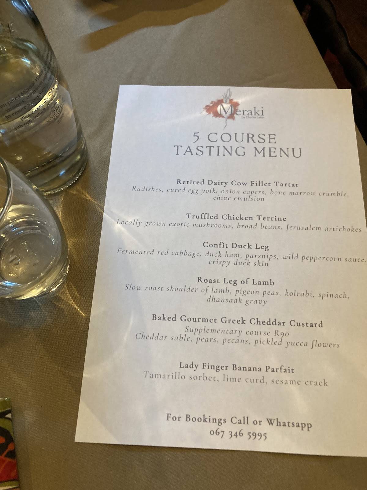 Menu at Meraki by Charlie Lakin restaurant, Hillcrest