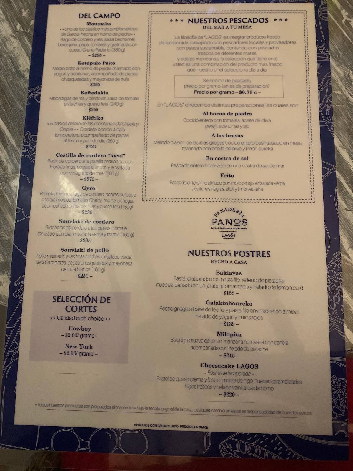 Carta del restaurante Lagos Taverna Griega, Merida, The Harbor