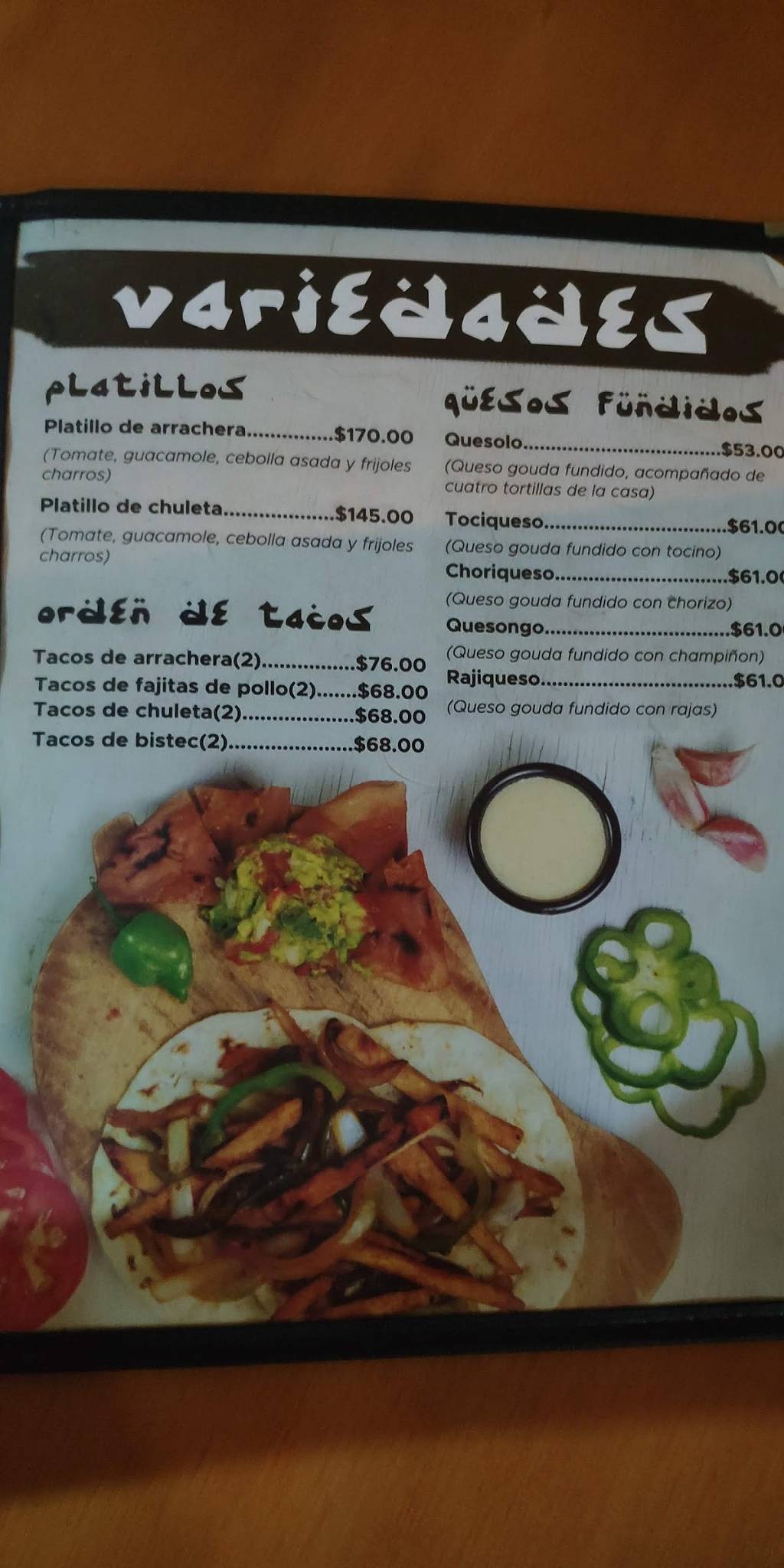 Carta del restaurante Taco Árabe, Merida