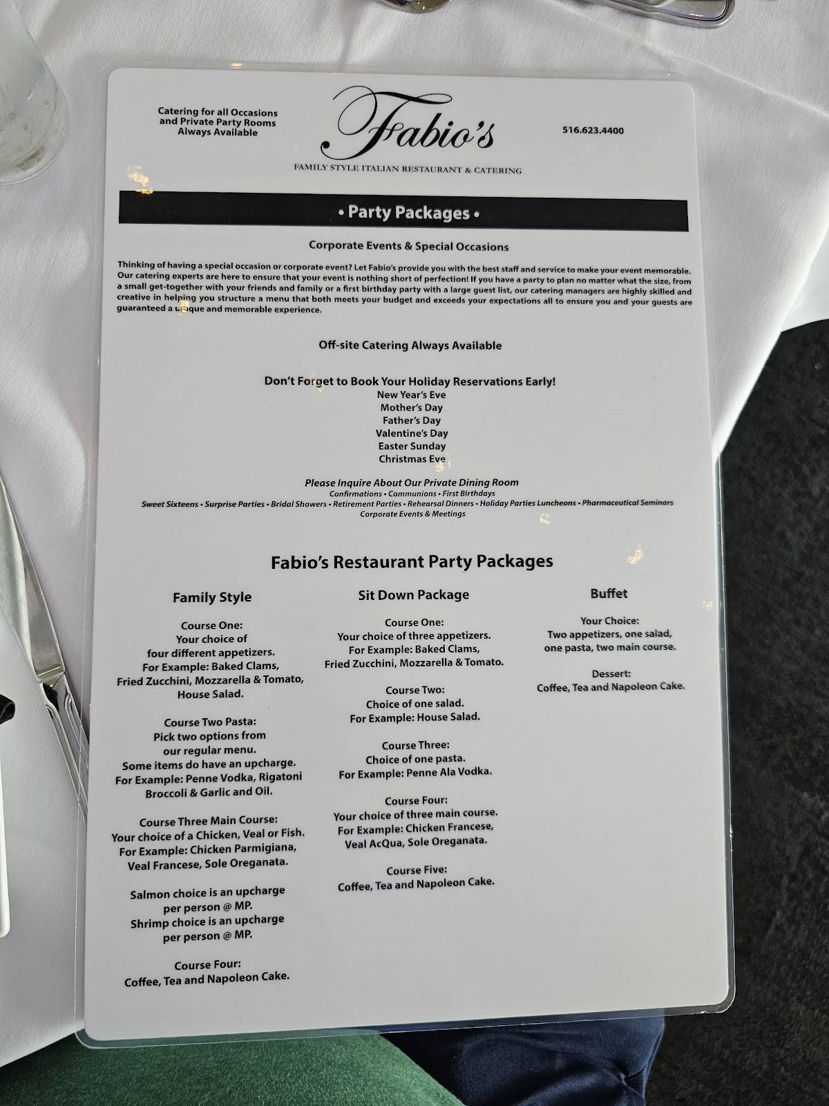 Menu at Fabio’s Restaurant, Merrick