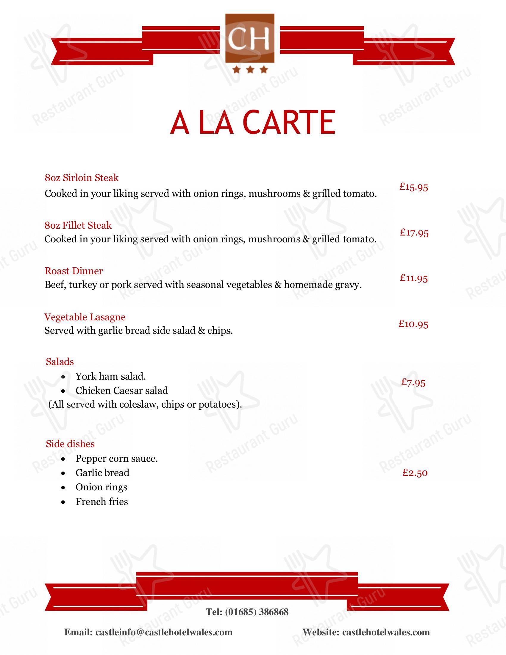 Menu at Castle Hotel pub & bar, Merthyr Tydfil
