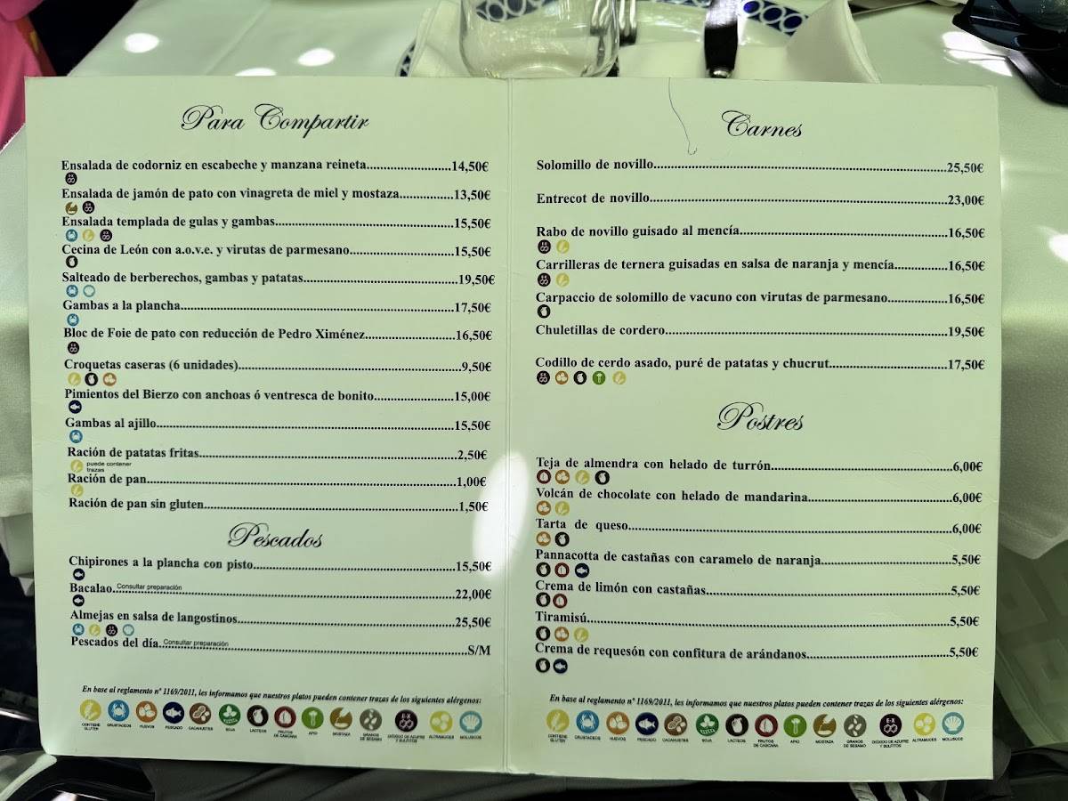 Carta del restaurante Mesón El Lagar del Montejos, San Andrés del Montejos