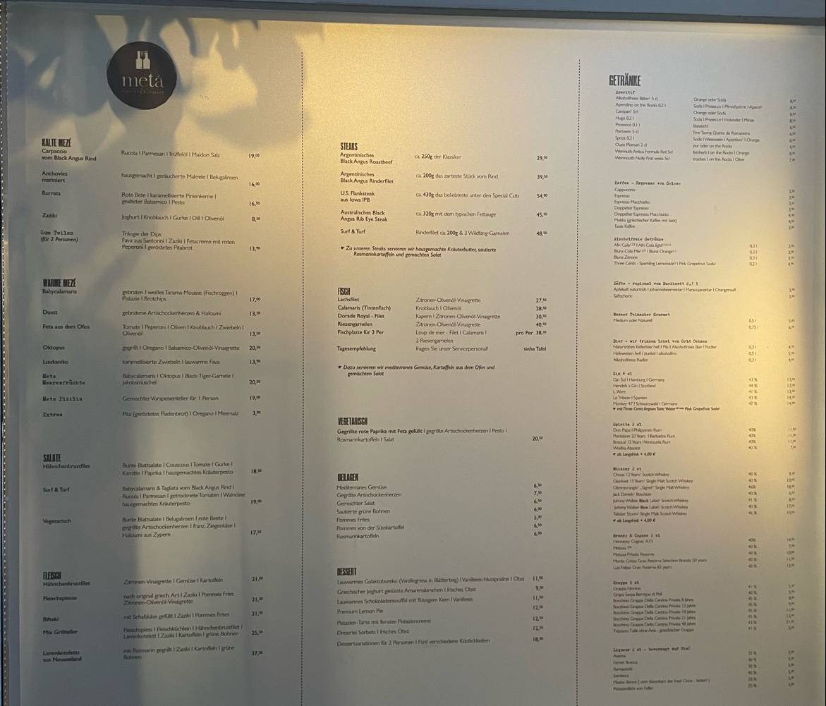 Speisekarte von Metá pub & Bar, Ulm, Platzgasse 20