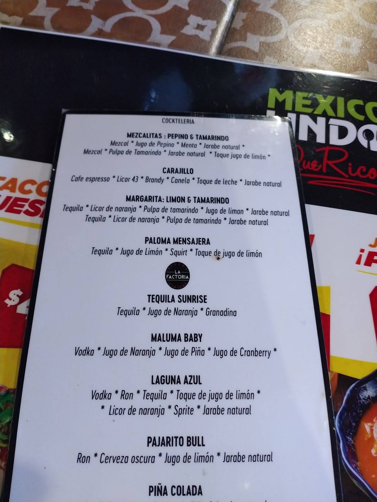 Carta del restaurante México Lindo y Qué Rico, Mexicali