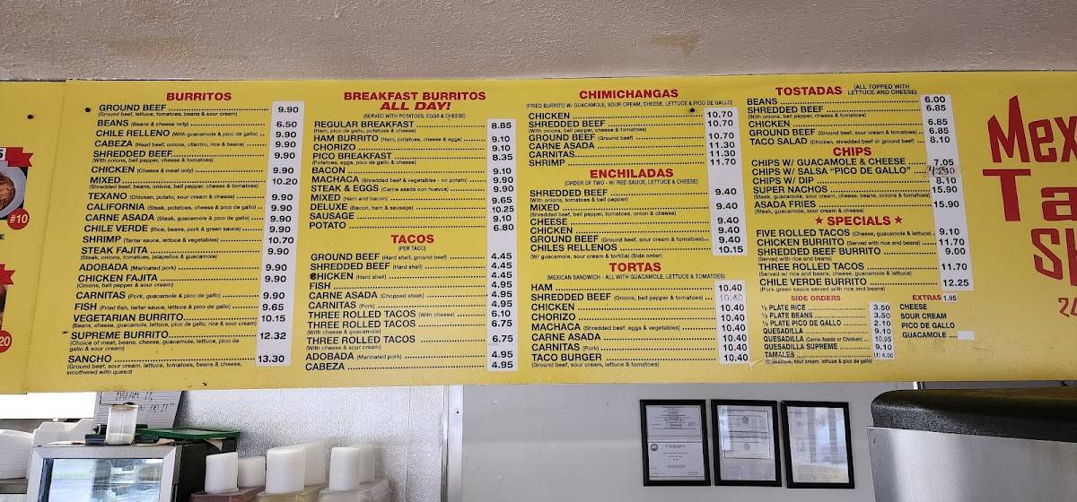 Menu at Mexican Taco Shop restaurant, Junction City