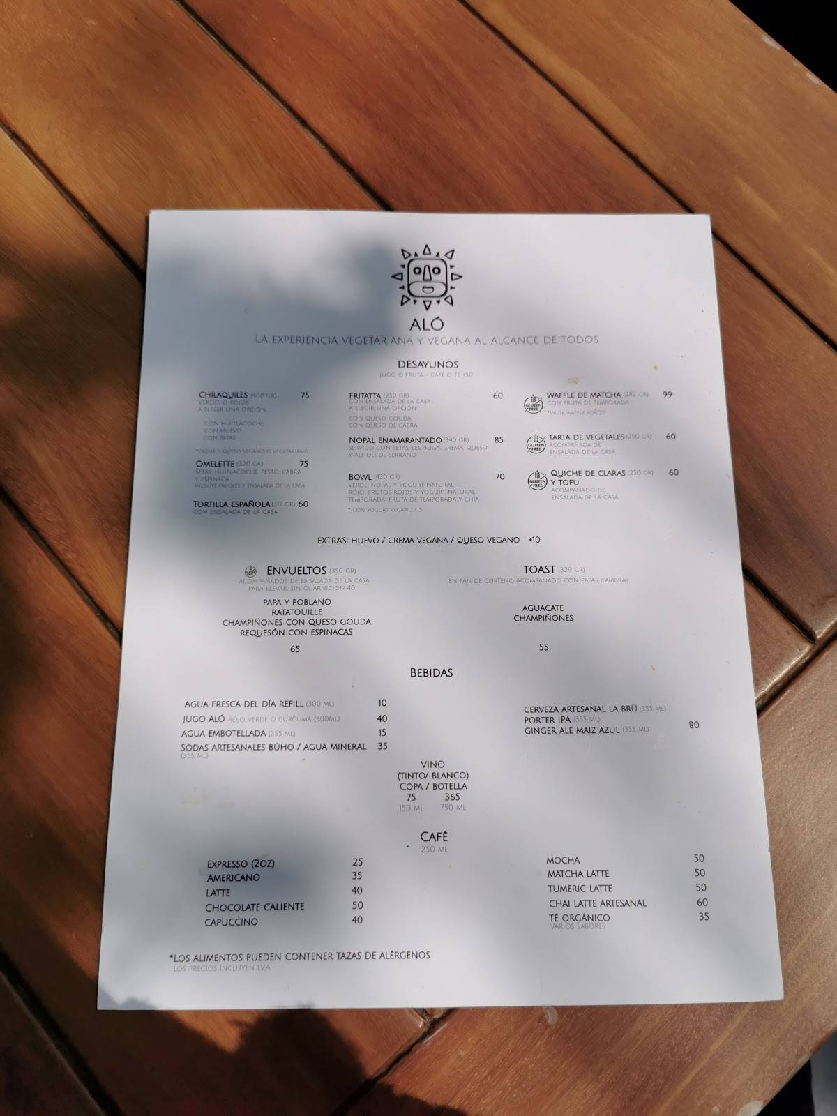 Menu at ALÓ restaurant, Mexico City, Georgia 54