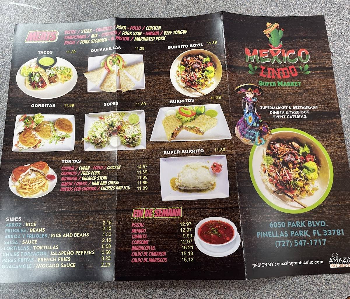 Menu at Mexico Lindo Restaurant, Pinellas Park, Park Blvd unit 5