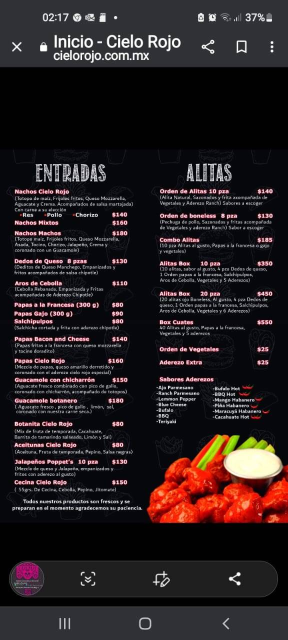 Carta de Cielo Rojo Restaurant & Bar, Mezcales