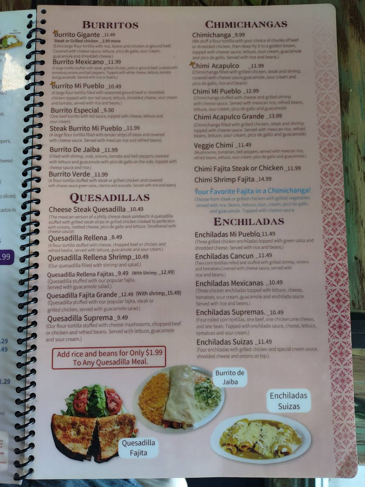 Menu at Mi Pueblo Mexican Restaurant, New Haven