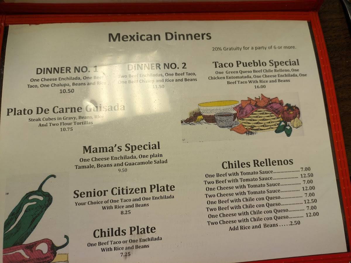 Menu at Mi Taco Village restaurant, Lubbock, 220 Regis St