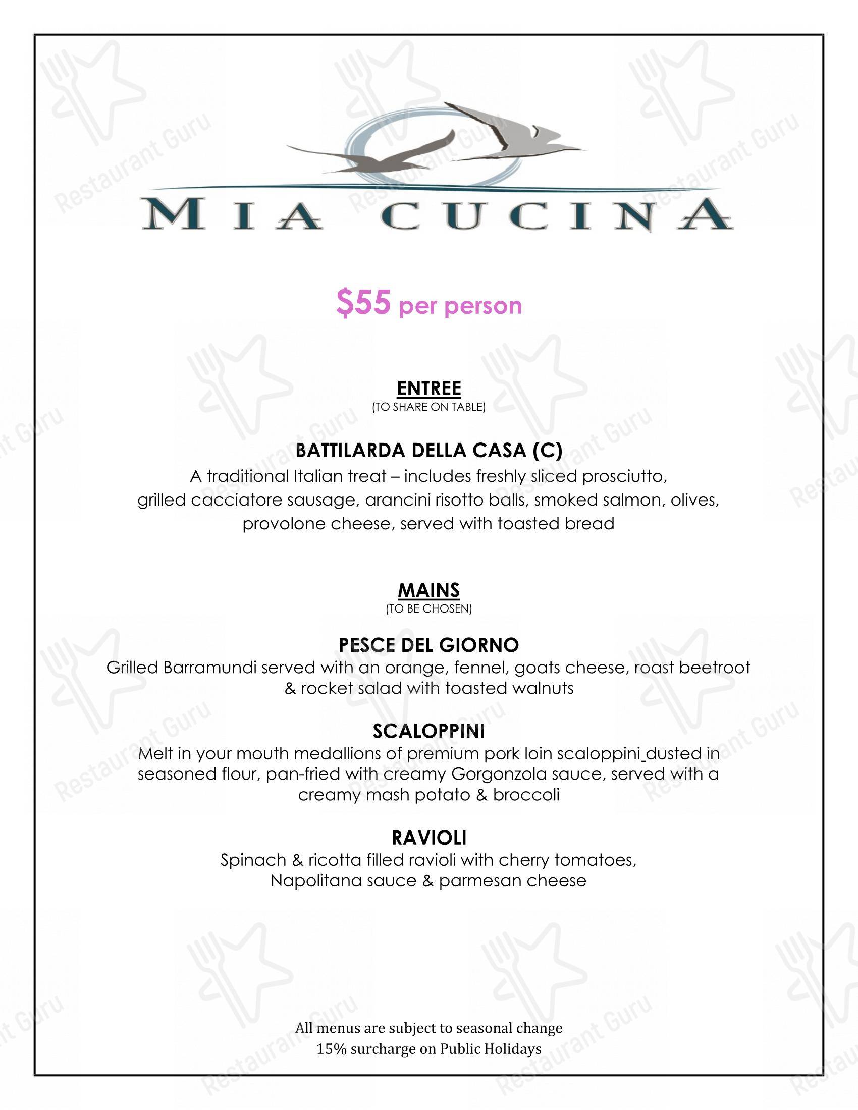 Menu at Mia Cucina Italian Cafe, Hillarys