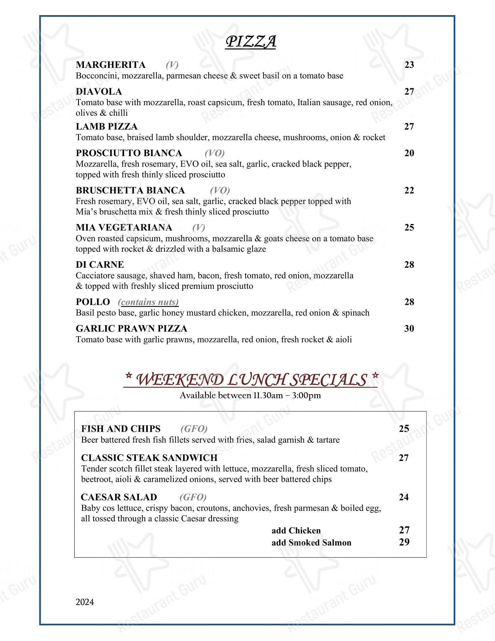 Menu at Mia Cucina Italian Cafe, Hillarys