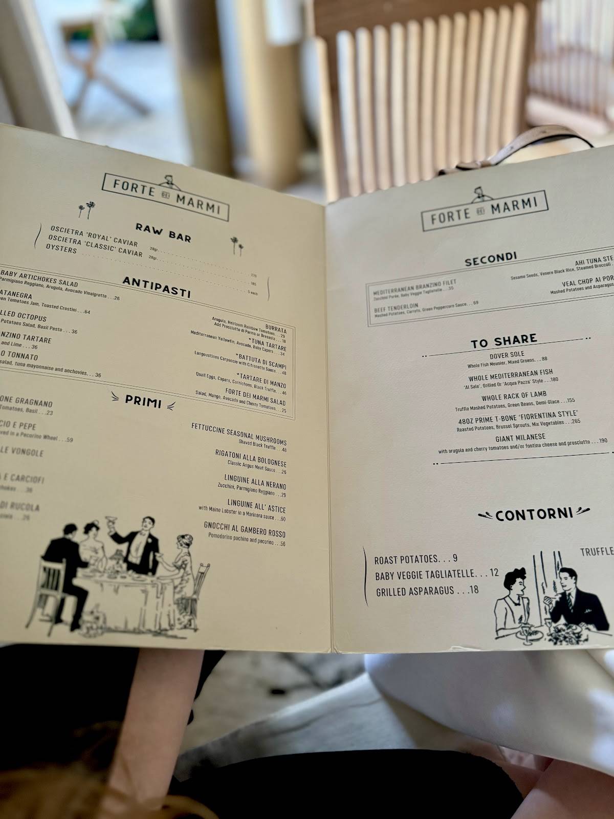 Menu at Forte dei Marmi restaurant, Miami Beach