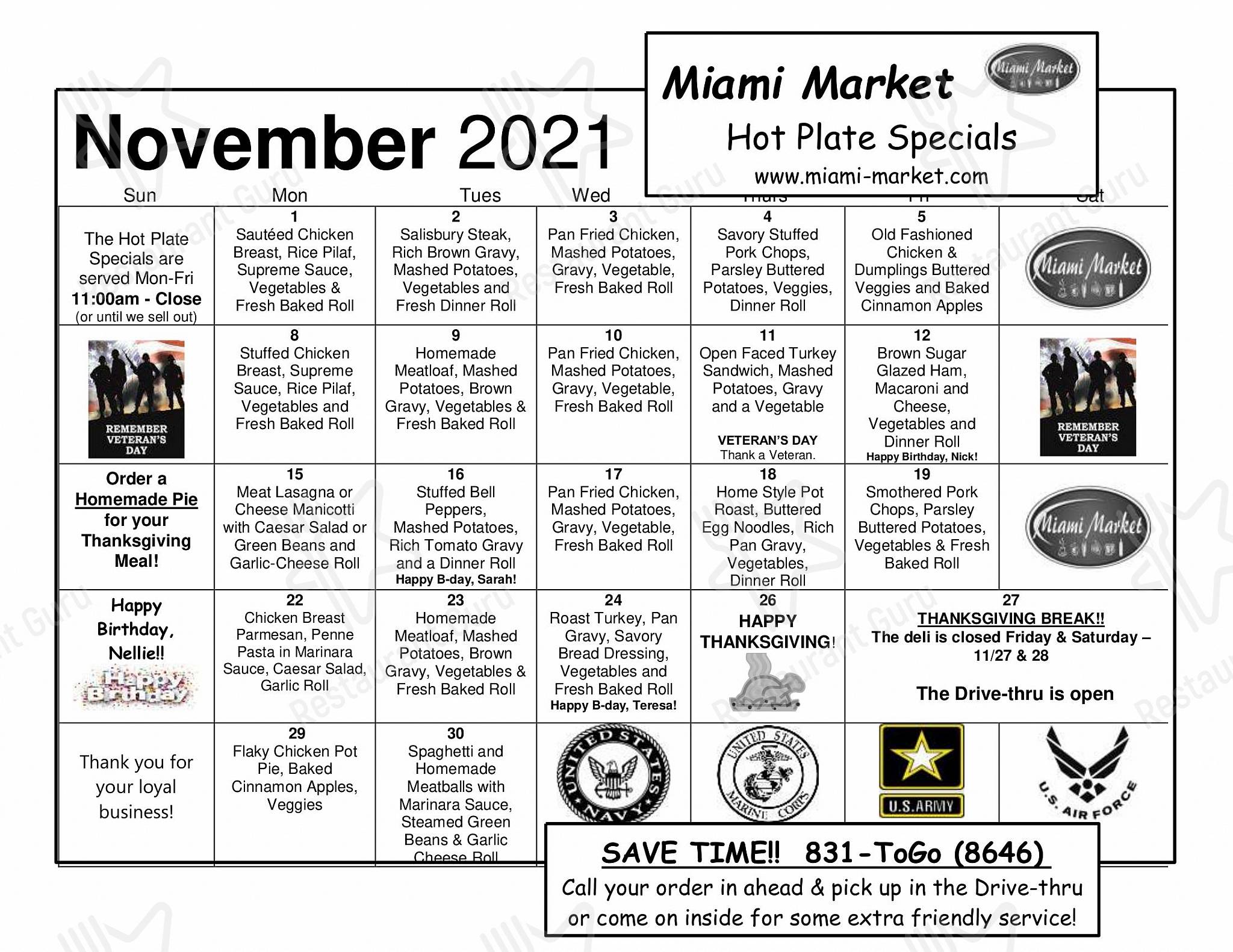 Menu at Miami Market restaurant, Day Heights