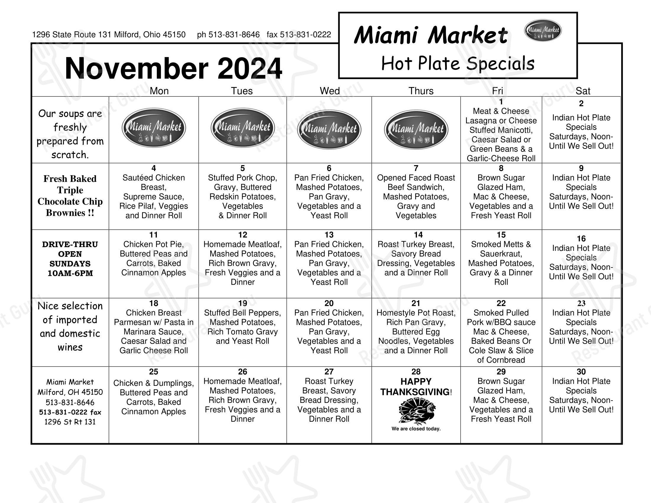 Menu at Miami Market restaurant, Day Heights