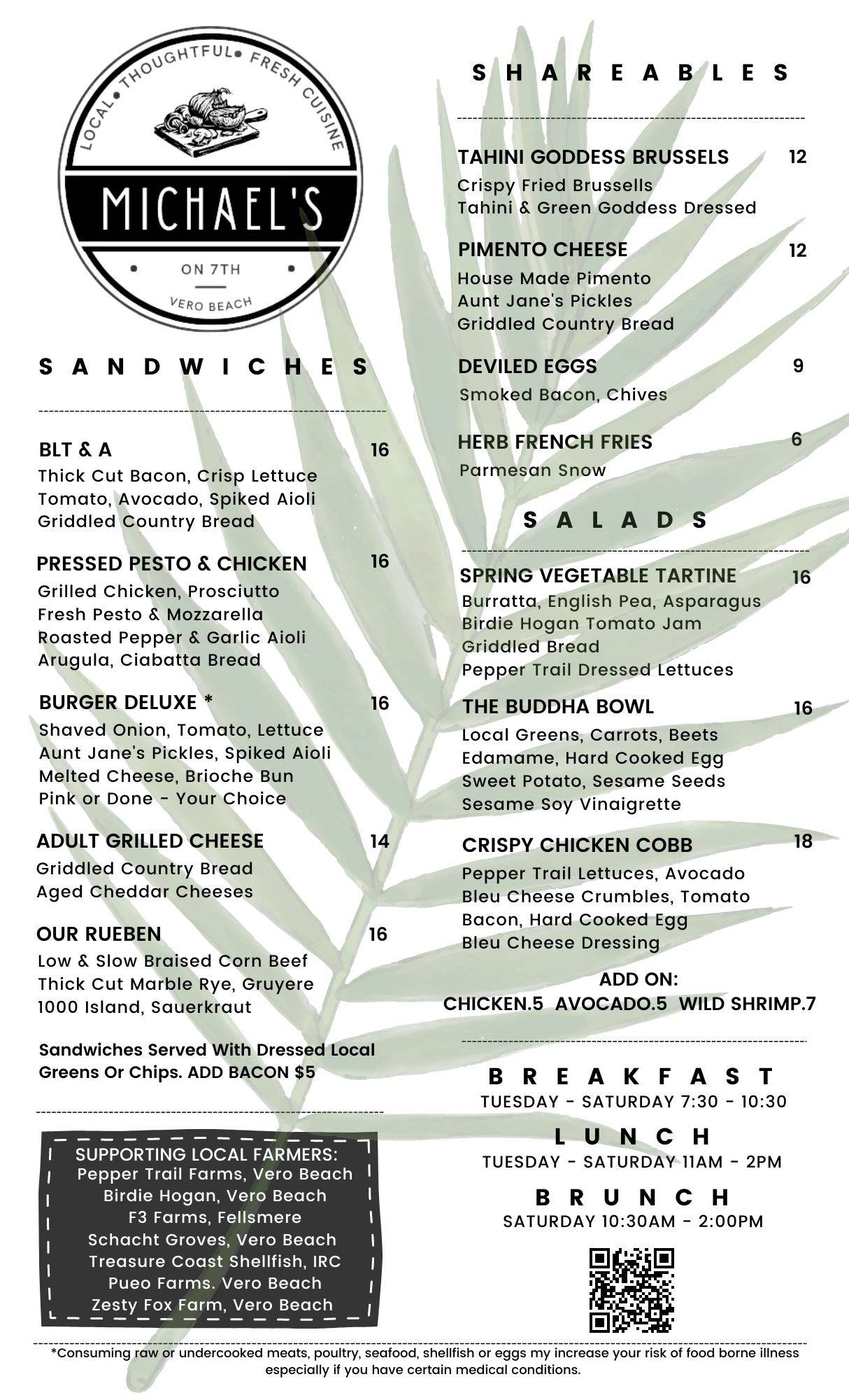 Menu at Michael's on 7th restaurant, Vero Beach