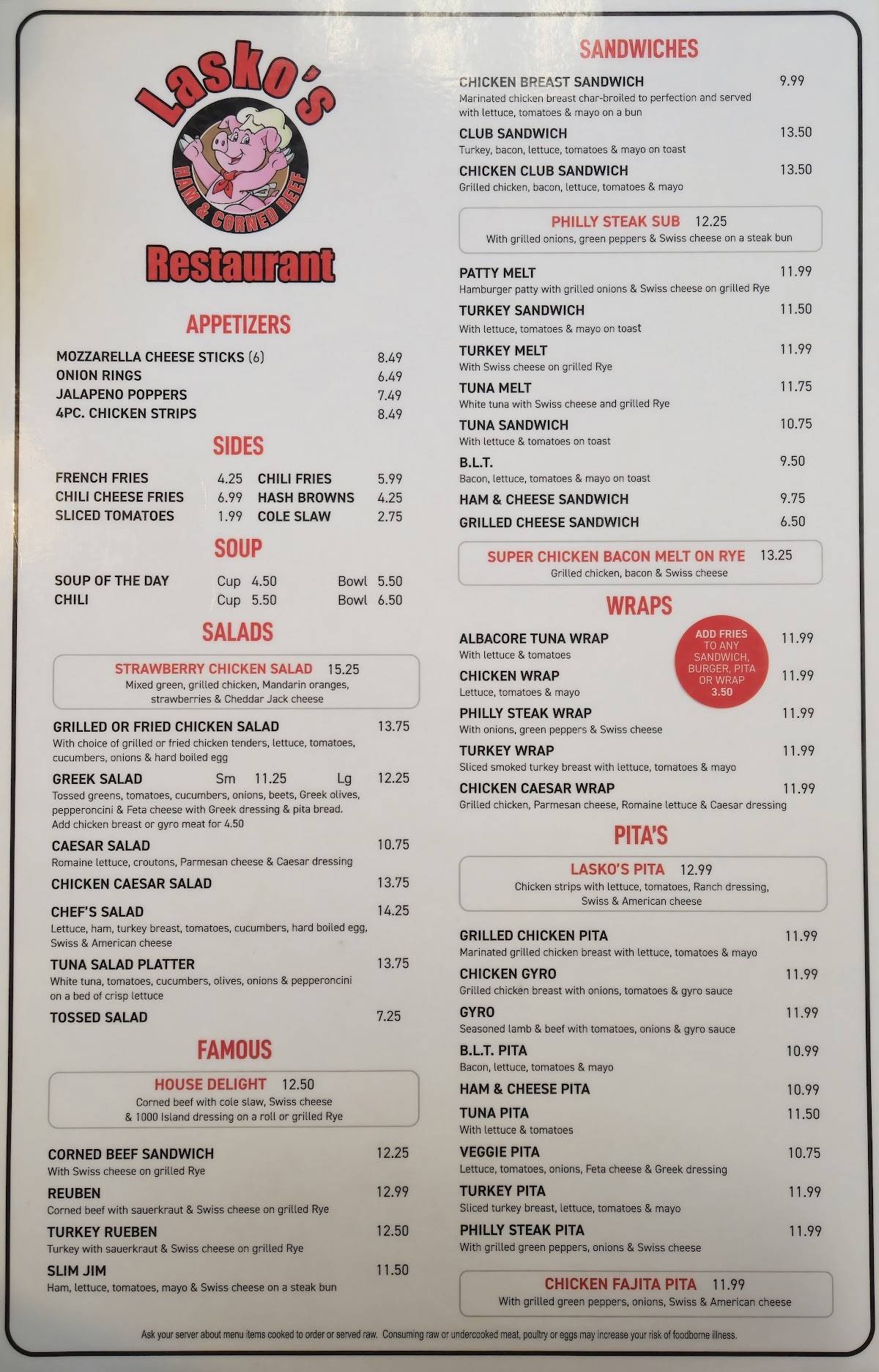 Menu at Laskos Restaurant, Midland