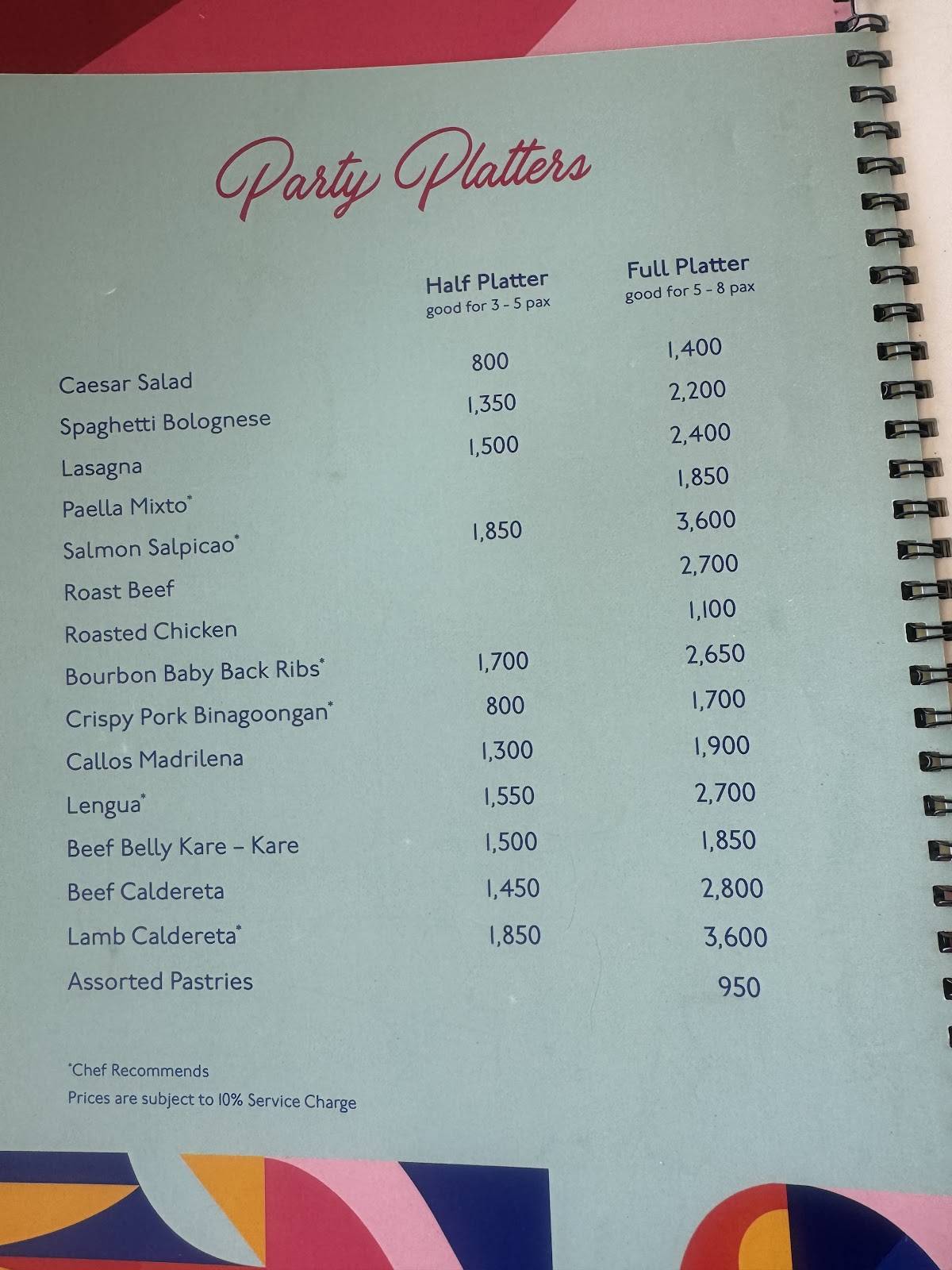 Menu at Milagritos restaurant, Pasay, TRYP by Windham