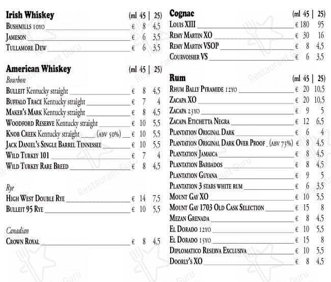 Menu da Dry Milano pub & bar, Milano, Via Solferino