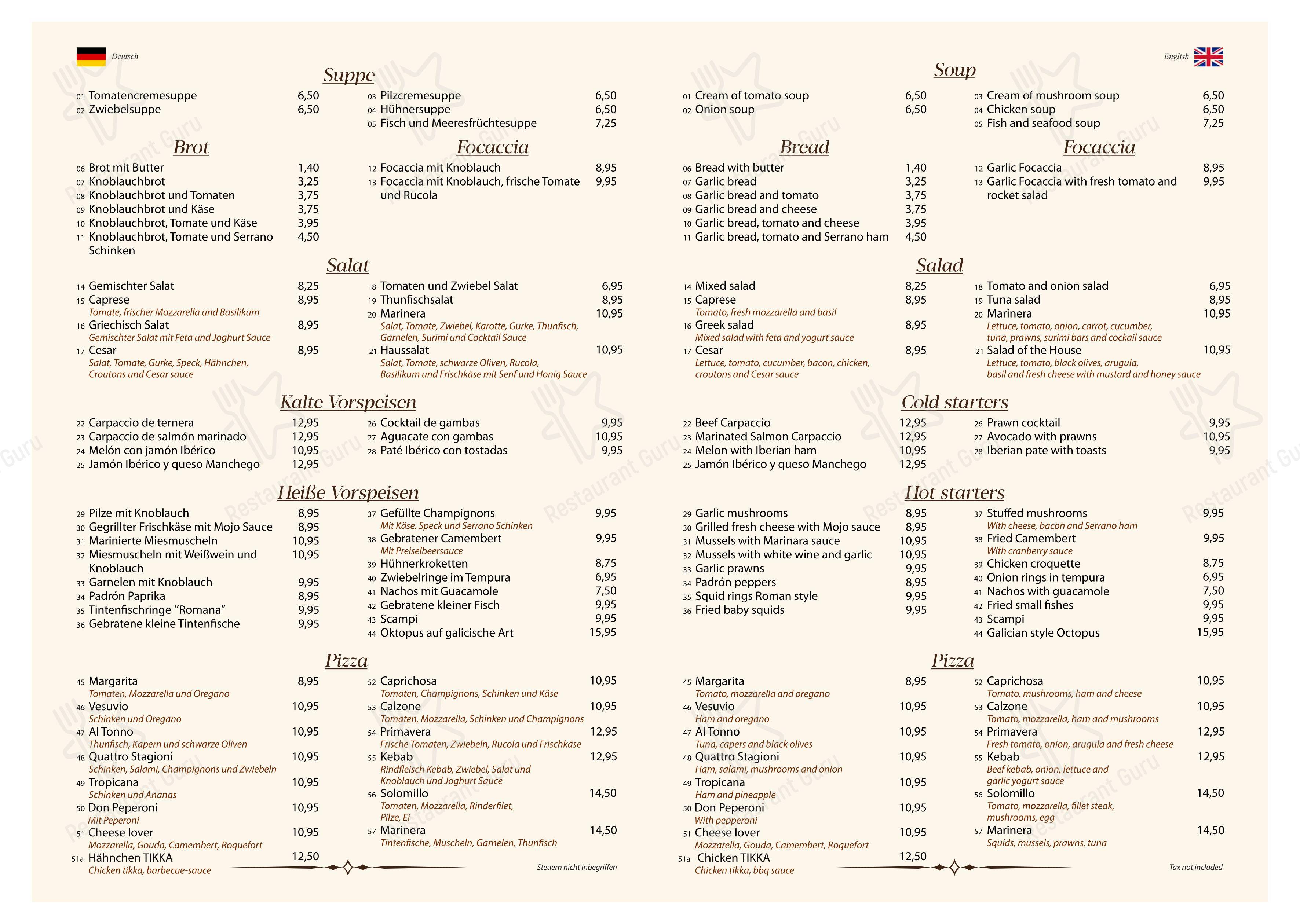 Menu at Milano Eis Cafe Restaurante Cafeteria, Costa Adeje