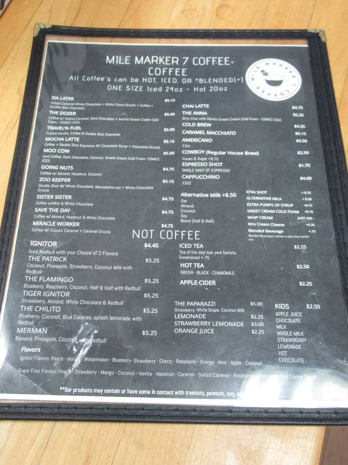 Menu at Mile Marker 7 Coffee pub & bar, Truth or Consequences