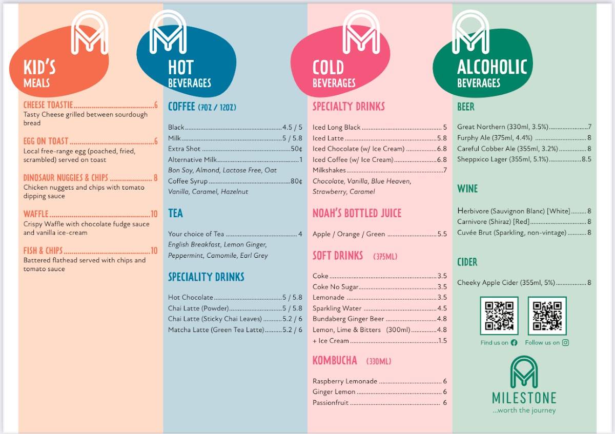 Menu at Milestone Cafe & Bistro, Kialla