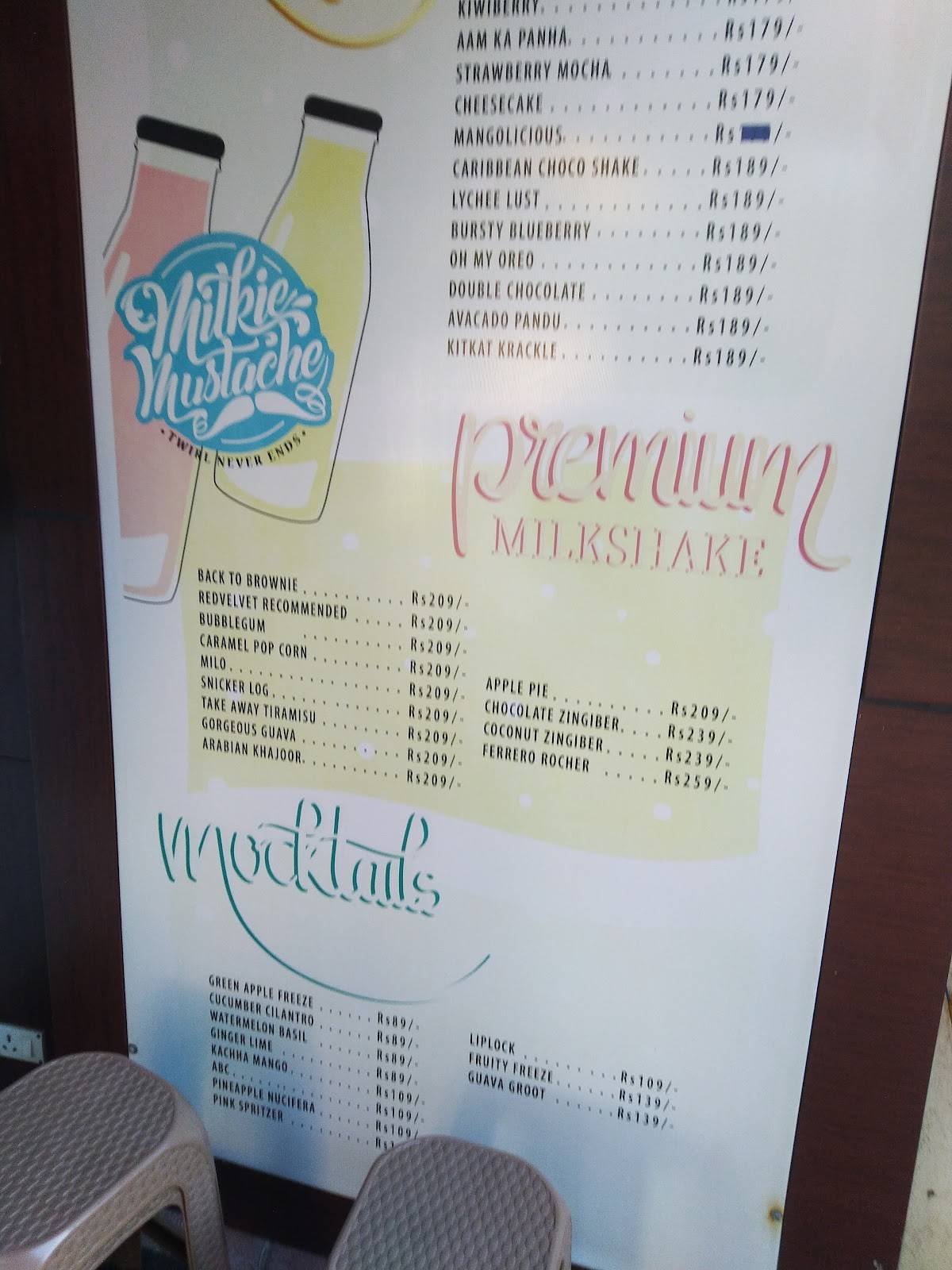 Menu at Milkie Mustache, Chennai, 70 Feet Road