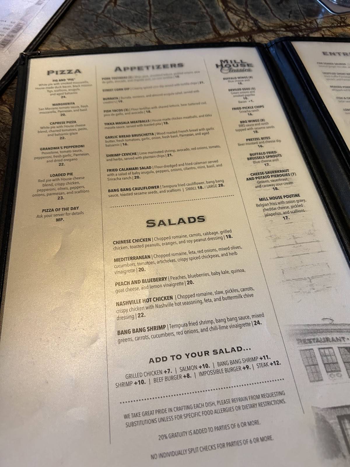 Menu at Mill House Brewing Company restaurant, Poughkeepsie