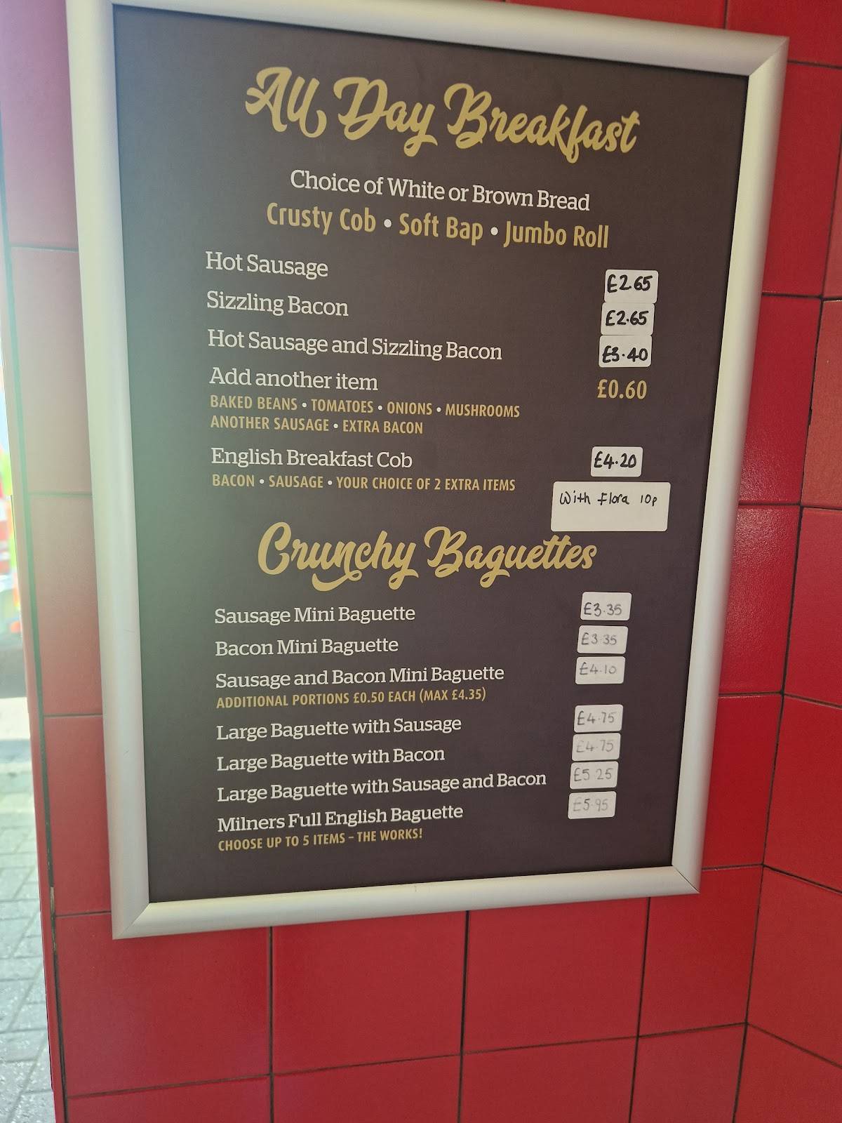 Menu at Milners Bakery, Leicester, Milners Ltd