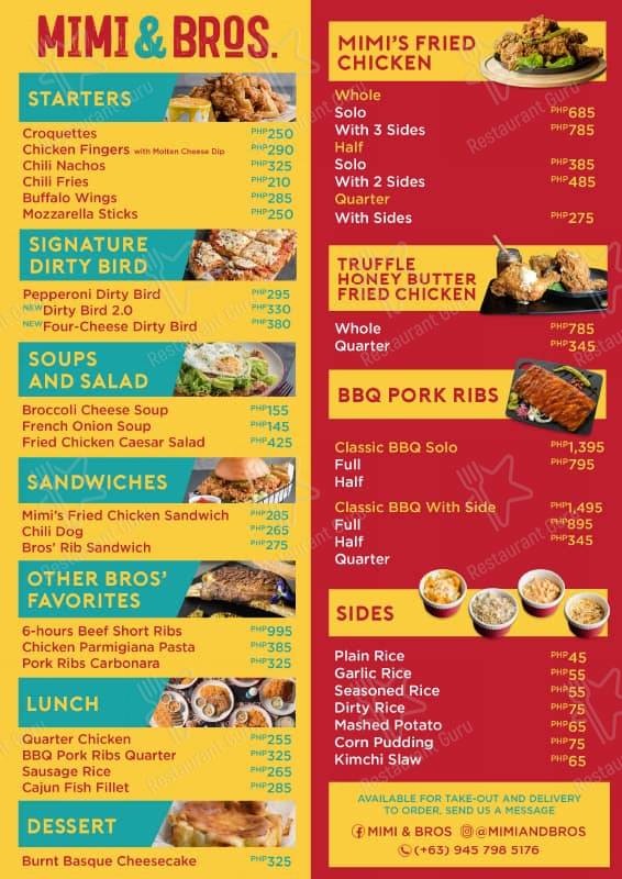 Menu at Mimi & Bros restaurant, Taguig