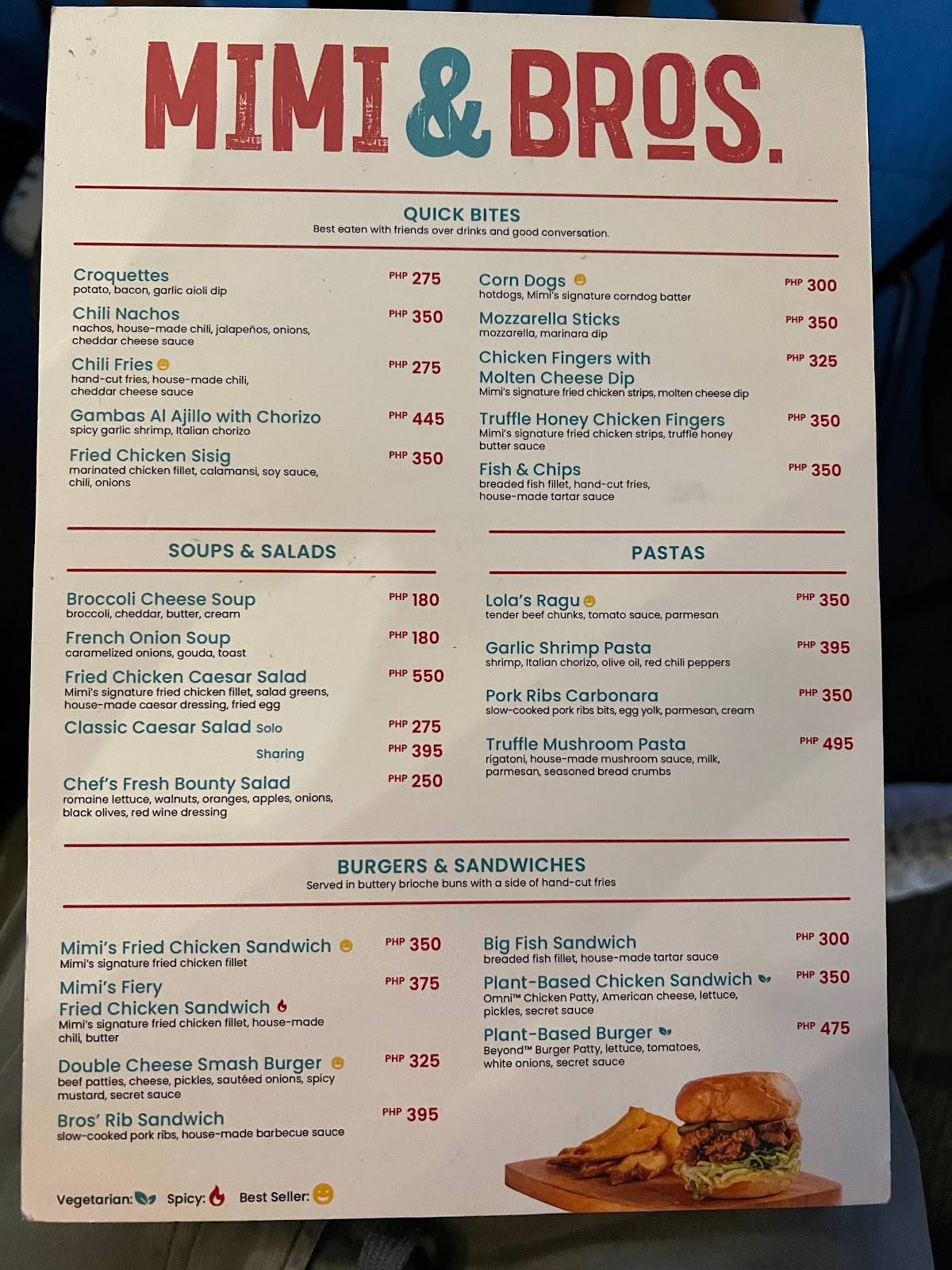 Menu at Mimi & Bros restaurant, Taguig