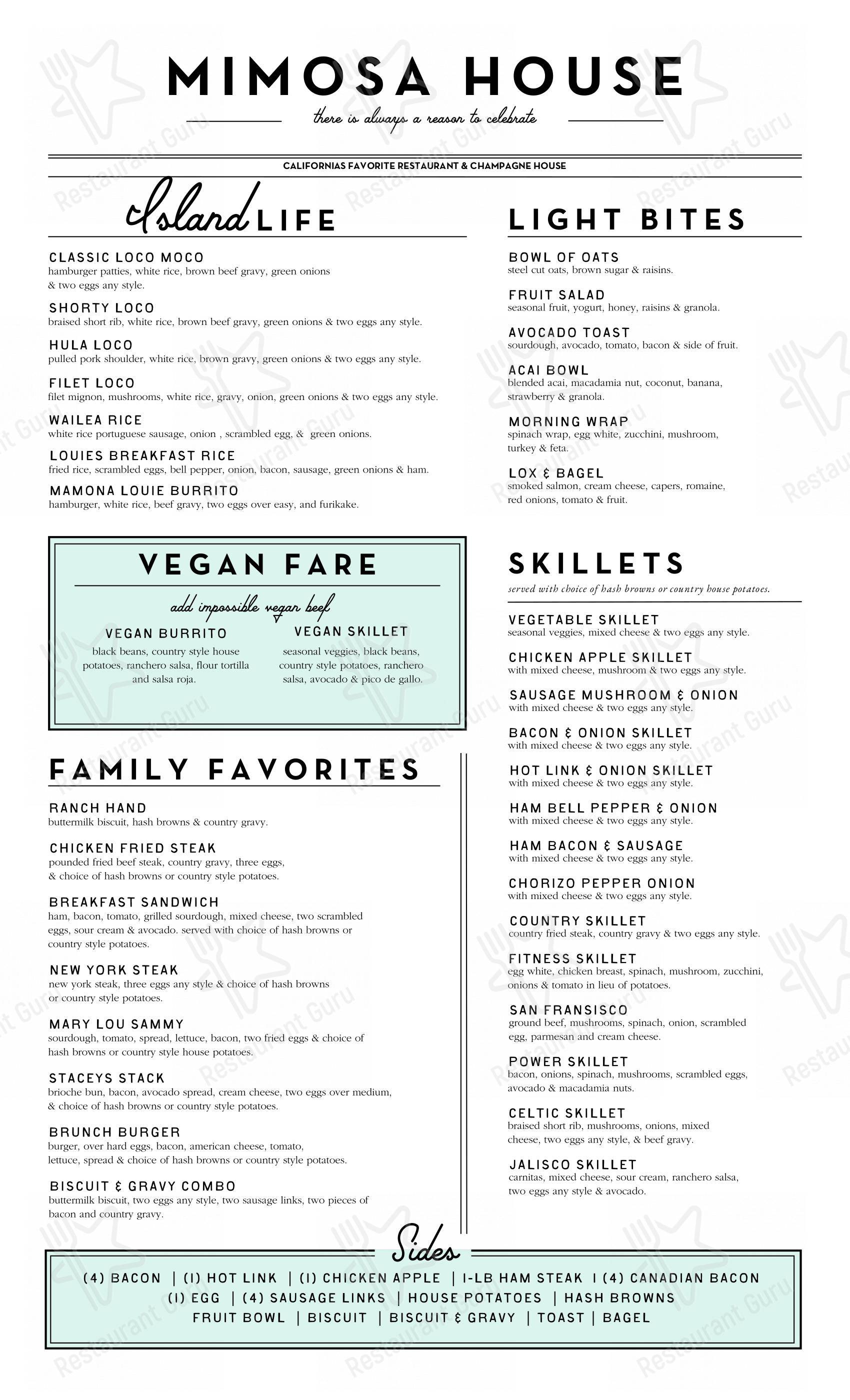 Menu at Mimosa House restaurant, El Dorado Hills