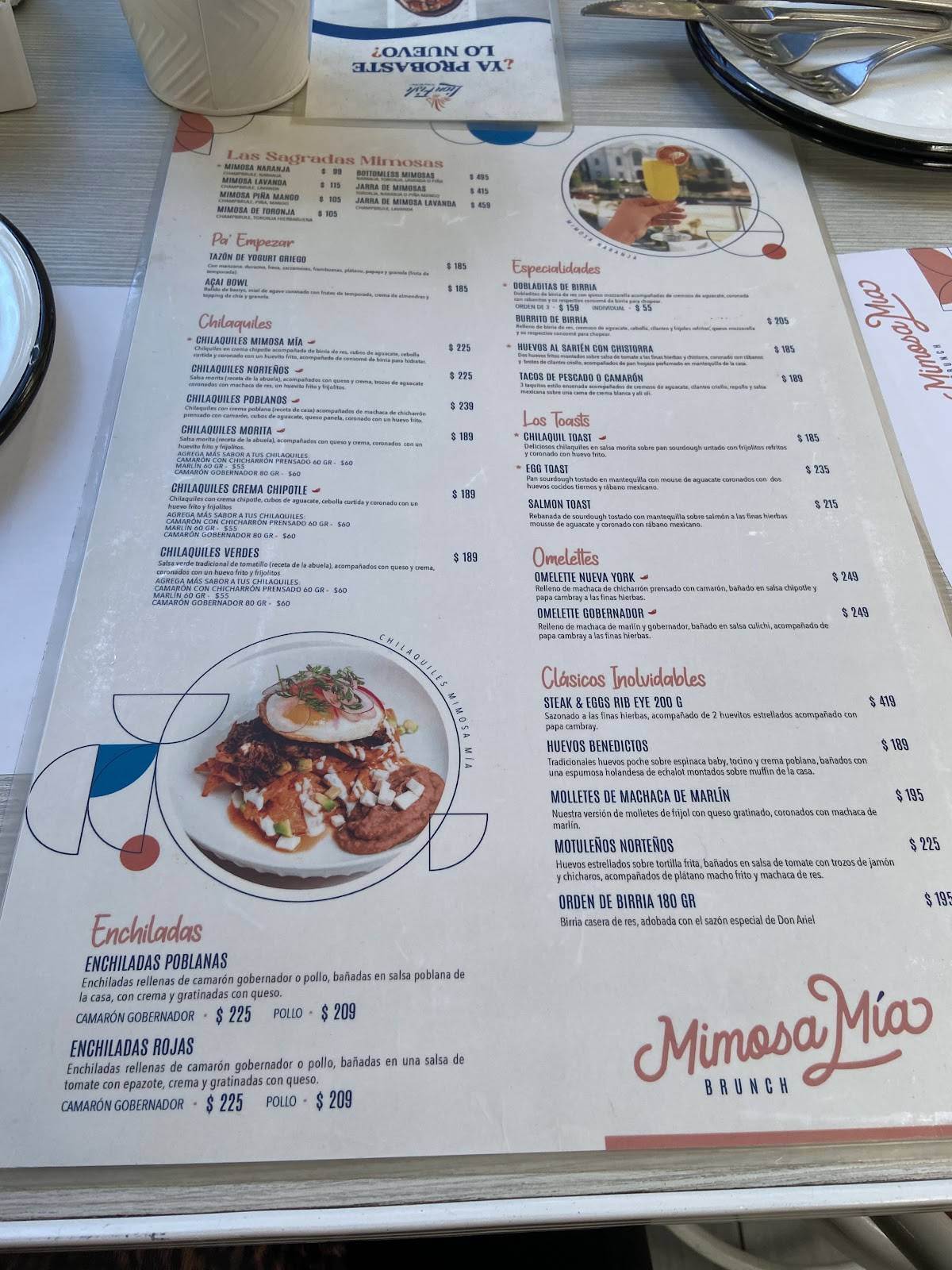 Menu at Mimosa Mía Brunch restaurant, Tijuana