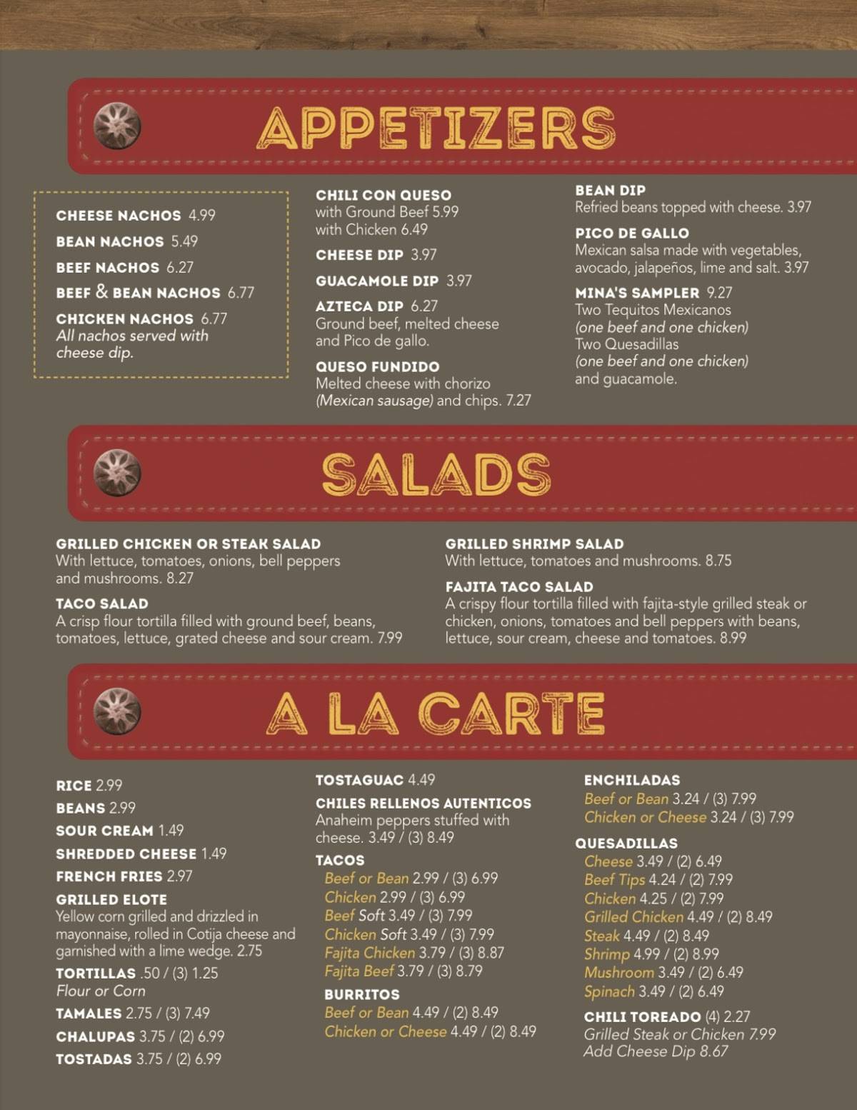 Menu at Minas Mexican Grill desserts, Chapmanville