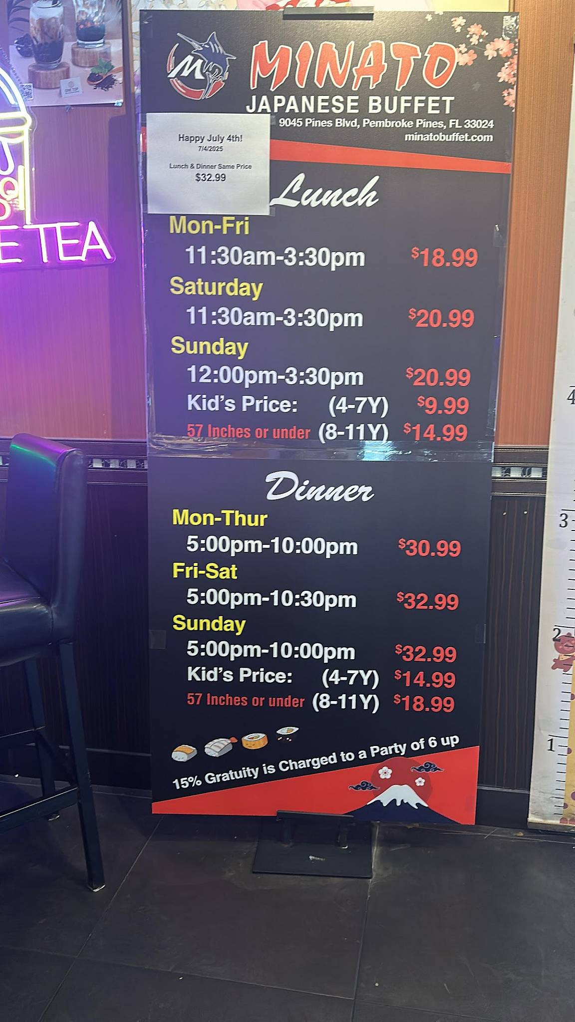 Menu at Minato Japanese Buffet & Seafood restaurant, Pembroke Pines