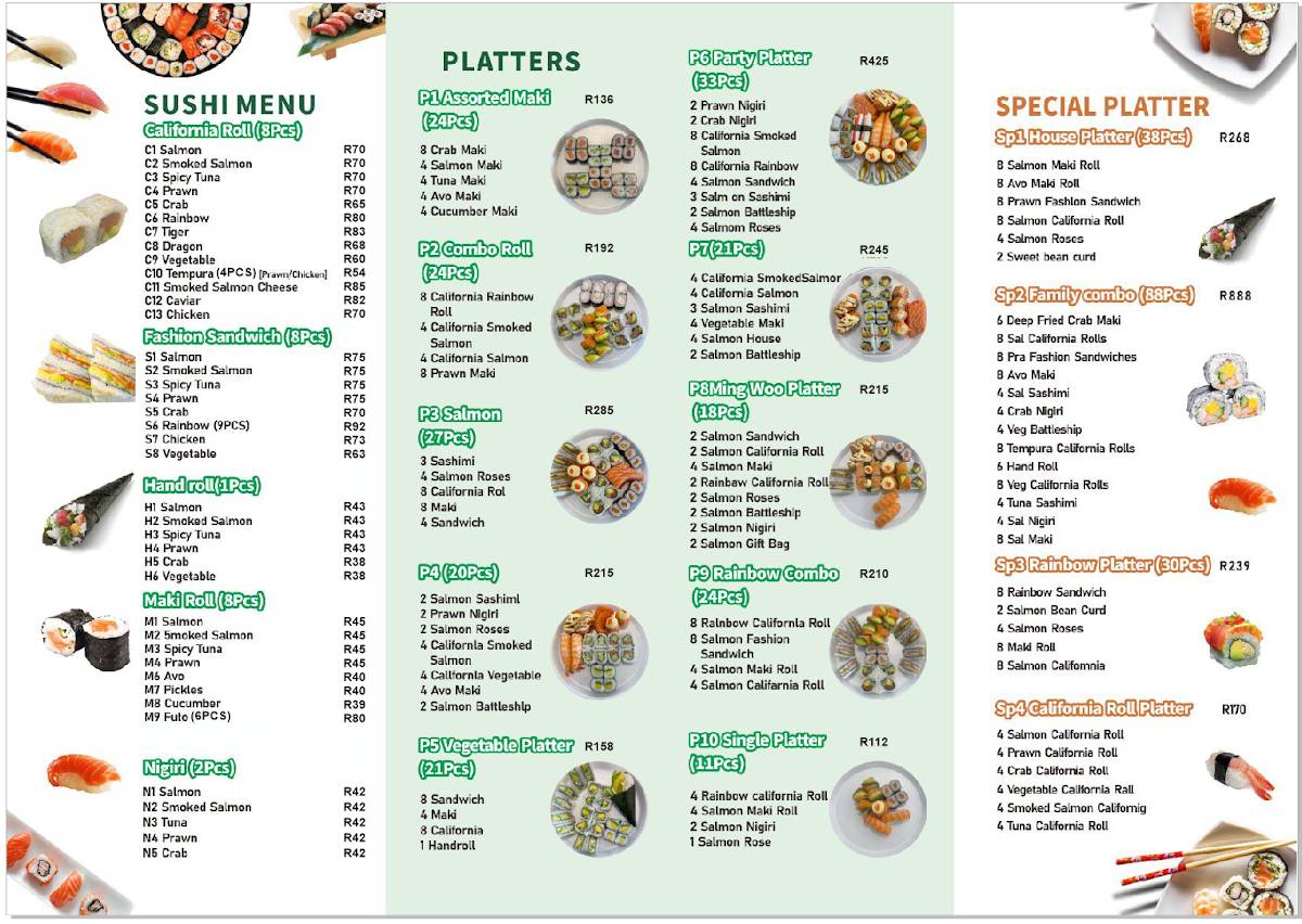 Menu at Ming Woo Chinese Restaurant And Sushi Bar, Centurion