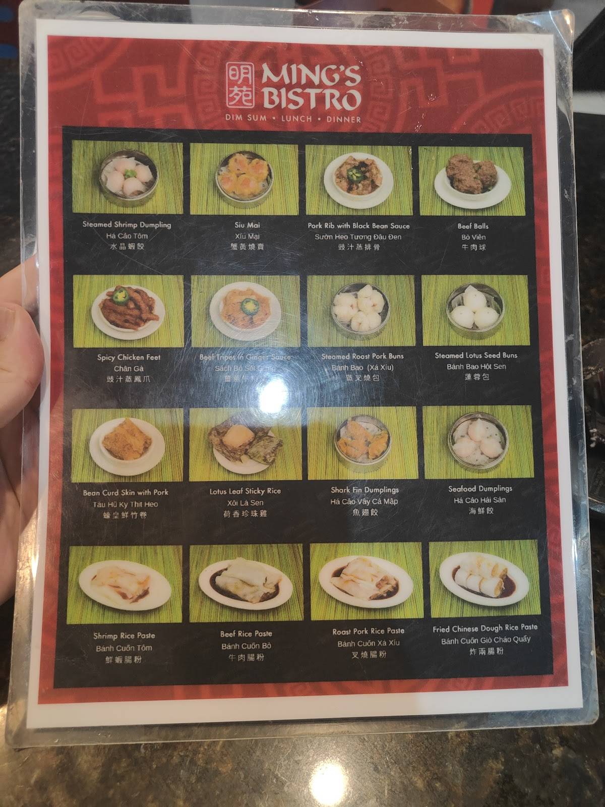 Menu at Ming’s Bistro restaurant, Orlando